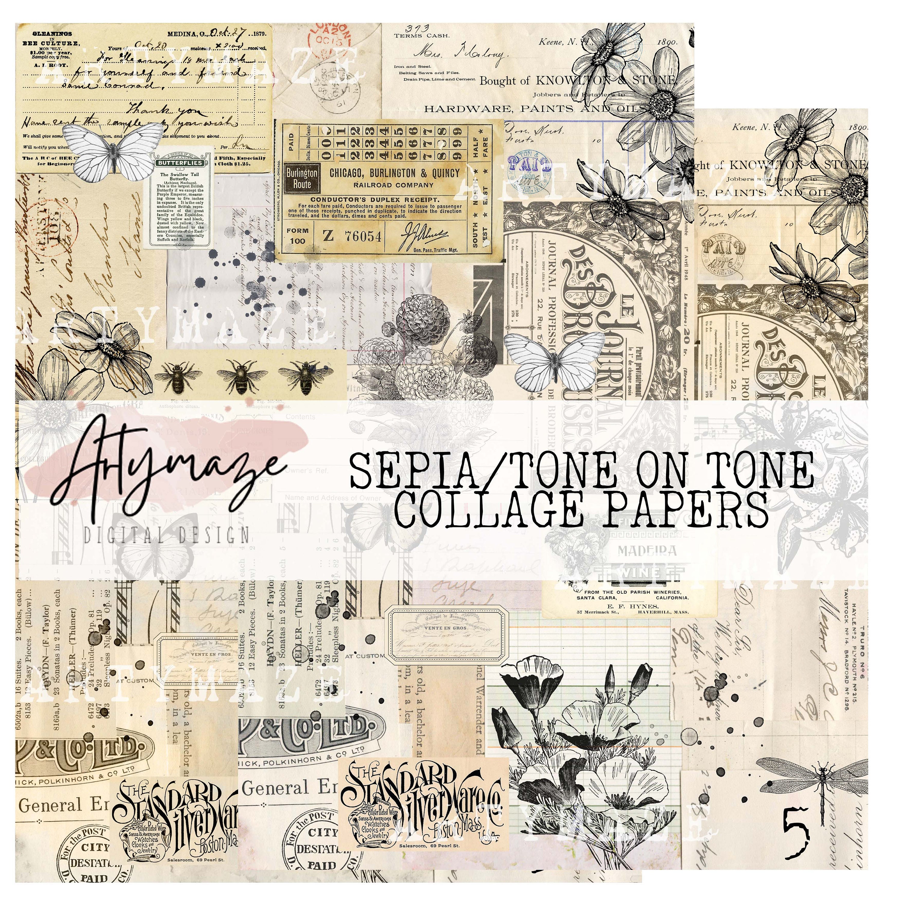 SEPIA/TONE on TONE Collage Paper 14 Sheets. Rip Papers, Masterboard ...