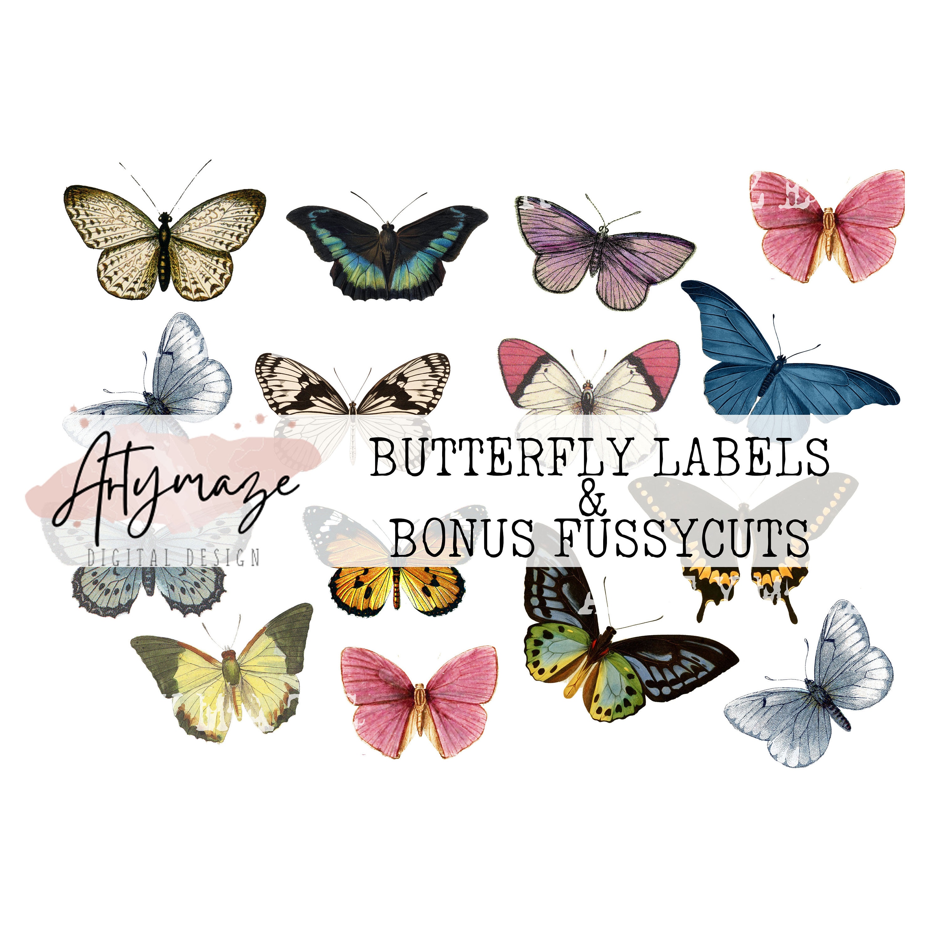 BUTTERFLY LABELS 1 Vintage Ephemera Collage Junk Journal - Etsy