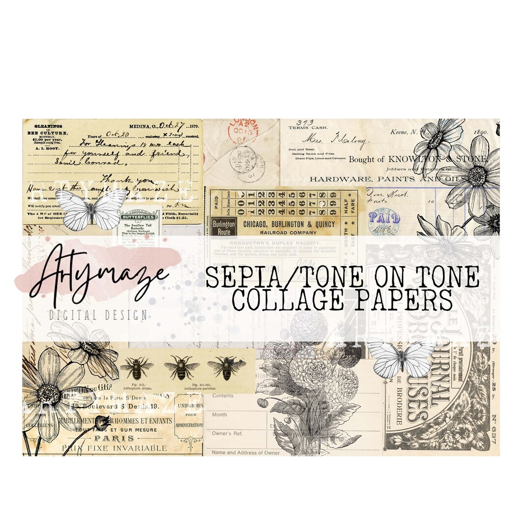 SEPIA/TONE on TONE Collage Paper 14 Sheets. Rip Papers, Masterboard ...