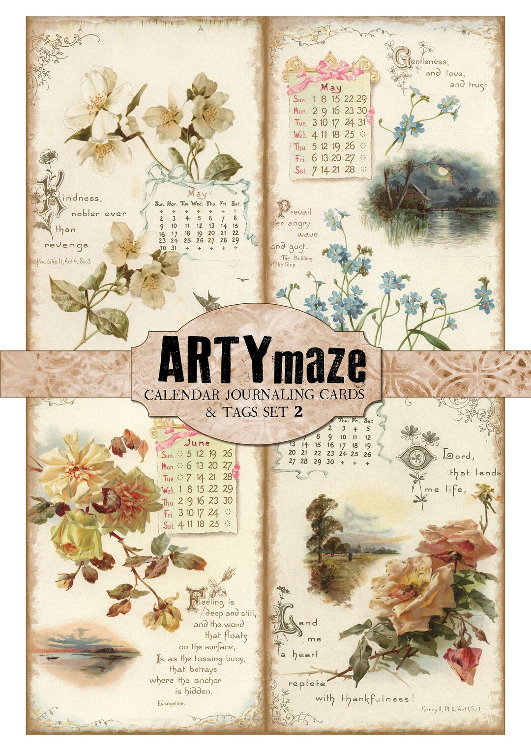 CALENDAR JOURNALING Cards/tags SET 2 May - August - Etsy