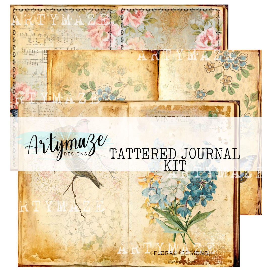 TATTERED JOURNAL KIT 8.250" X 11" , Vintage, Worn, Butteerflies,birds ...