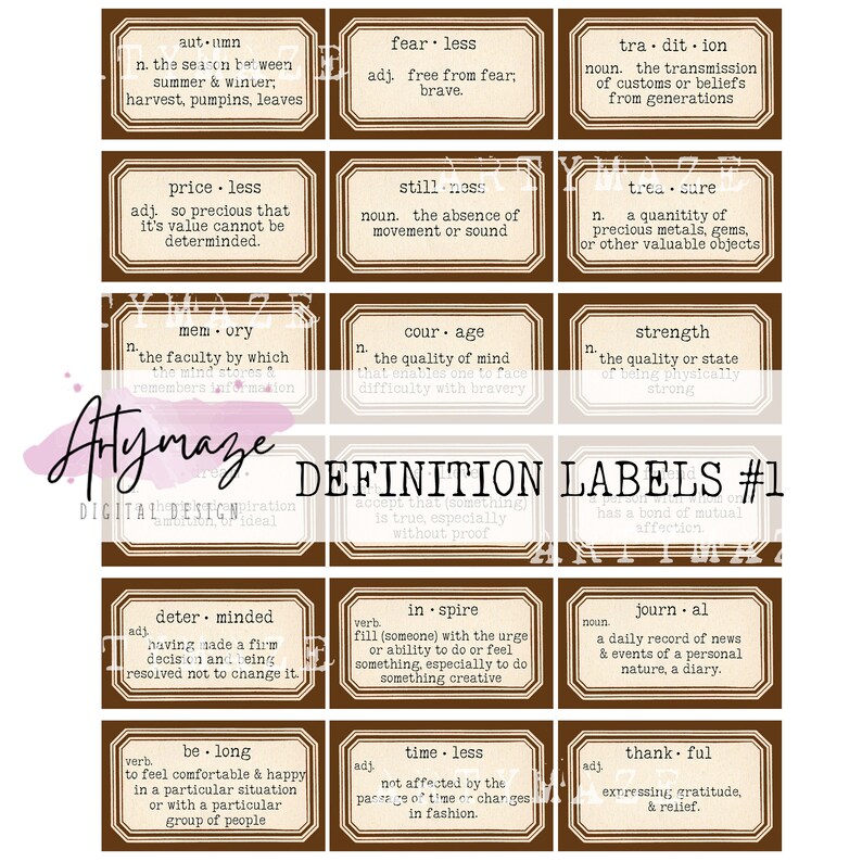 DEFINITION LABELS in 6 Colour Ways & Bonus Blank Labels Script - Etsy