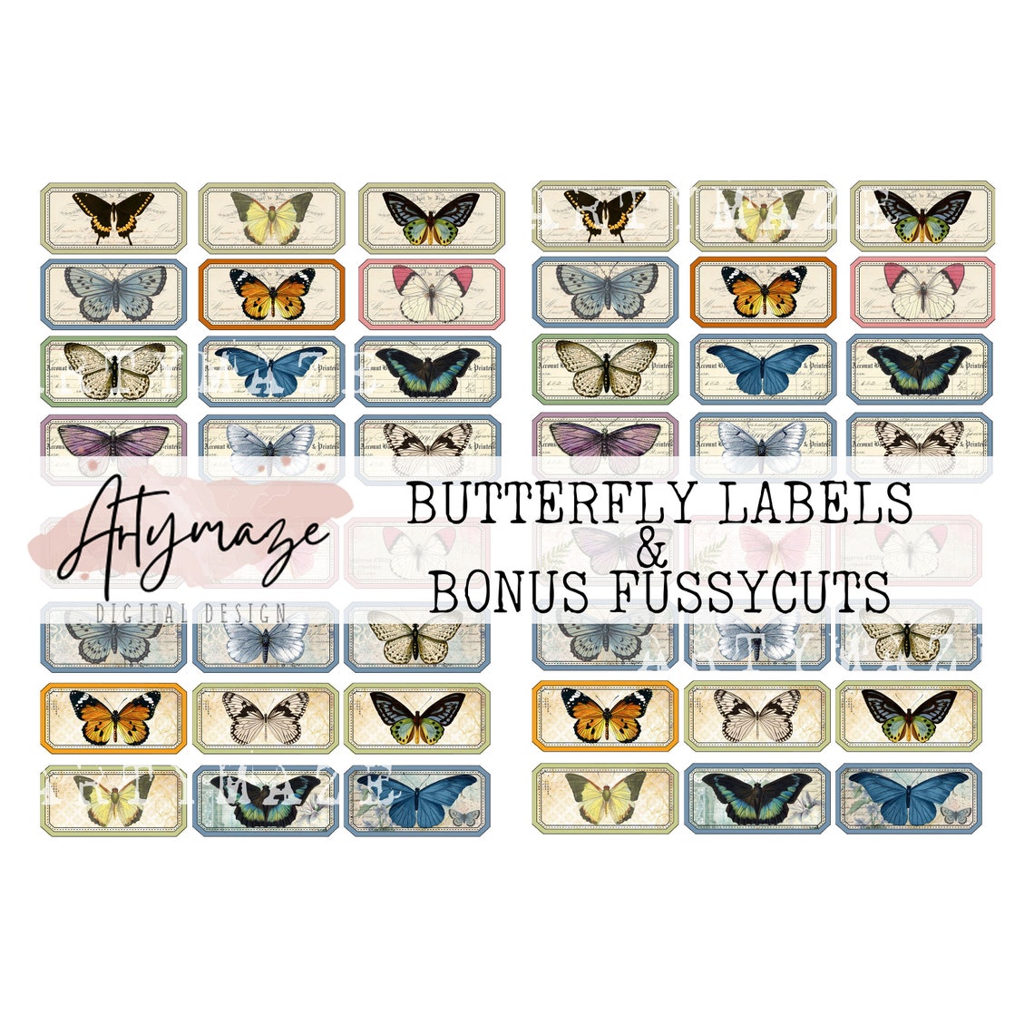 BUTTERFLY LABELS 1 Vintage Ephemera Collage Junk Journal - Etsy