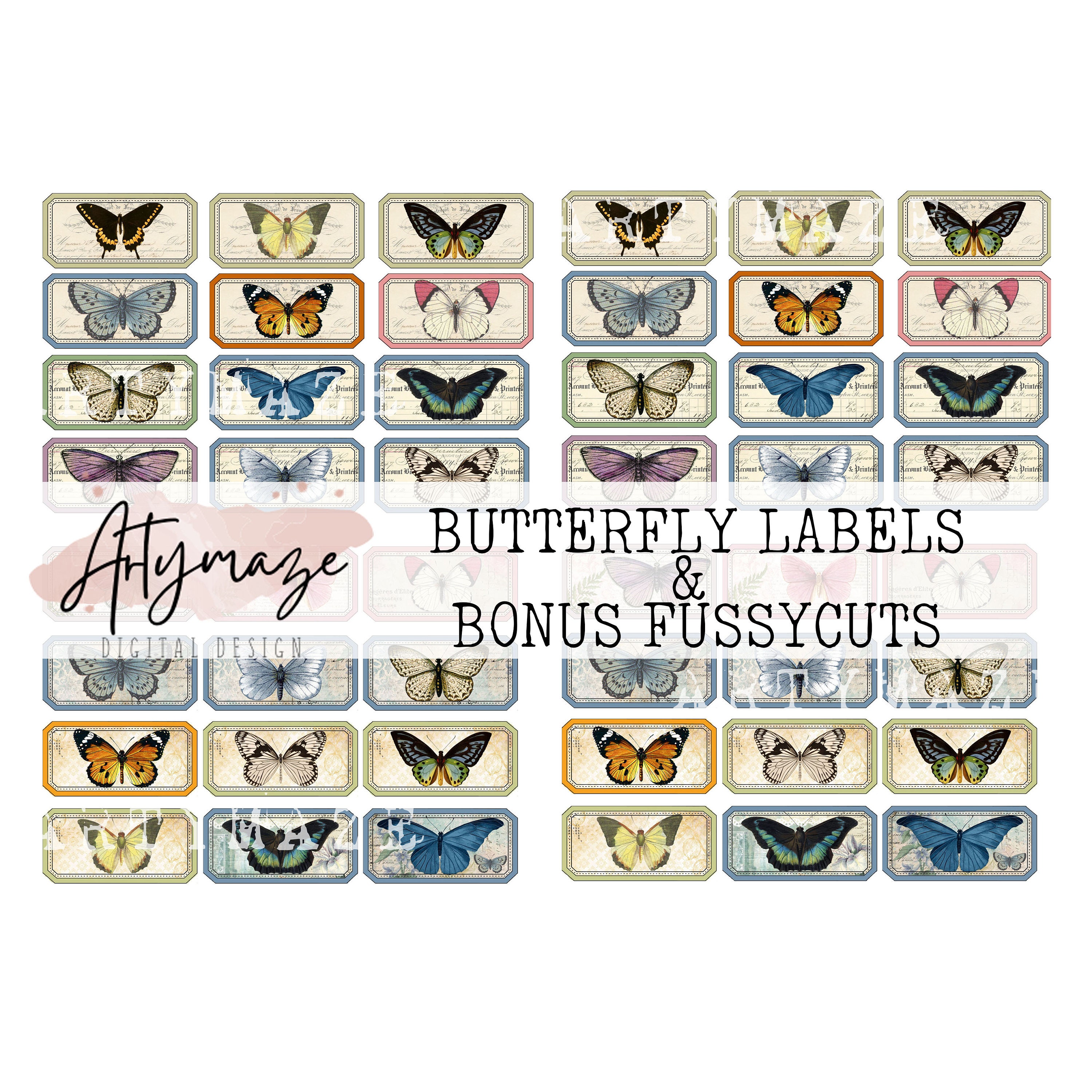 BUTTERFLY LABELS 1 Vintage Ephemera Collage Junk Journal - Etsy