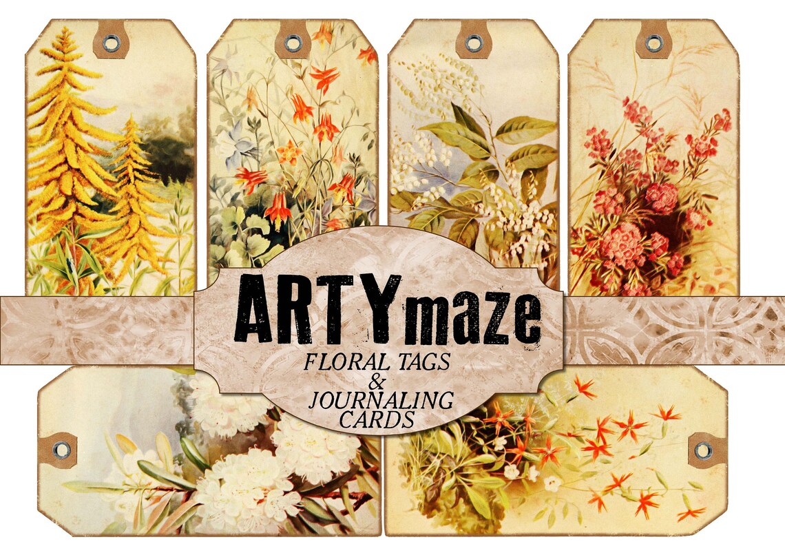 Artymaze FLORAL JOURNALING Cards/tags SET 1 - Etsy