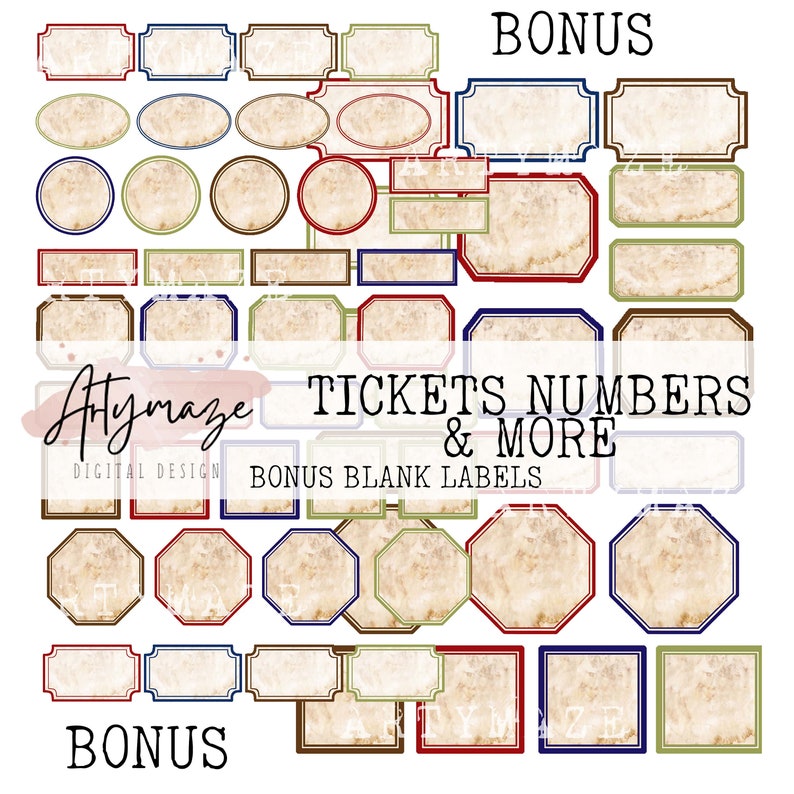 TICKET & NUMBERS Labels Set 4 Ideal for COLLAGE Labels - Etsy