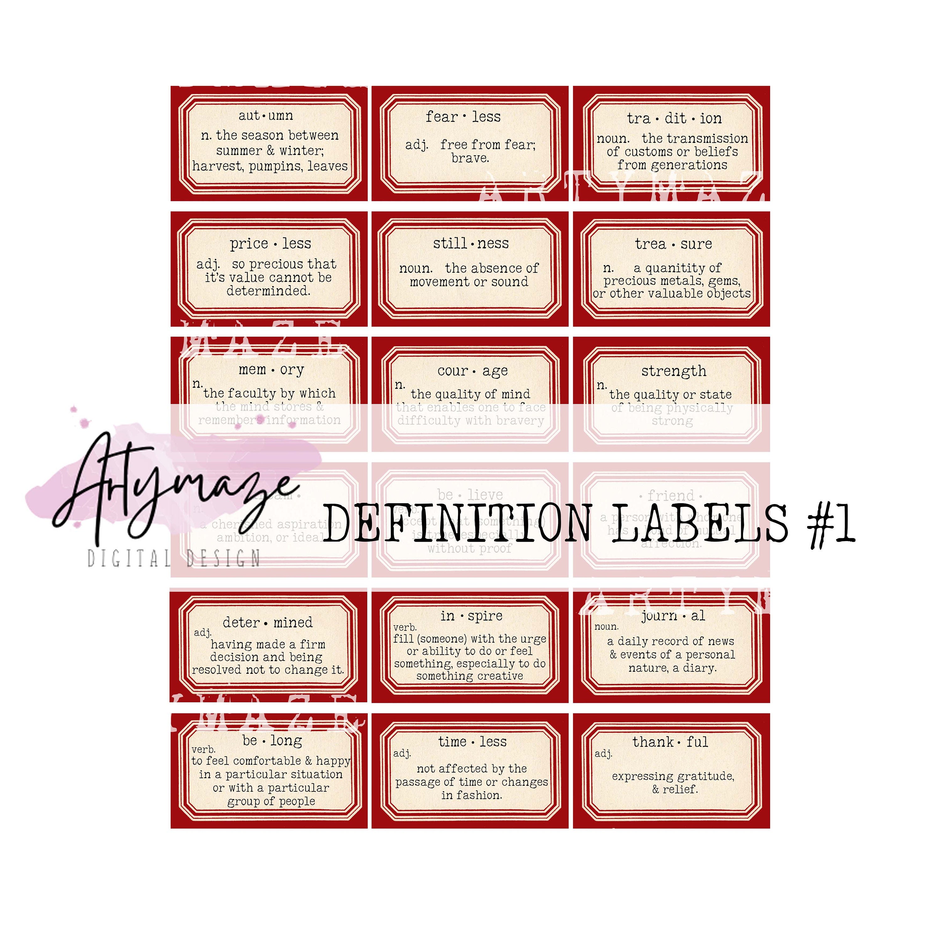 DEFINITION LABELS in 6 Colour Ways & Bonus Blank Labels Script - Etsy