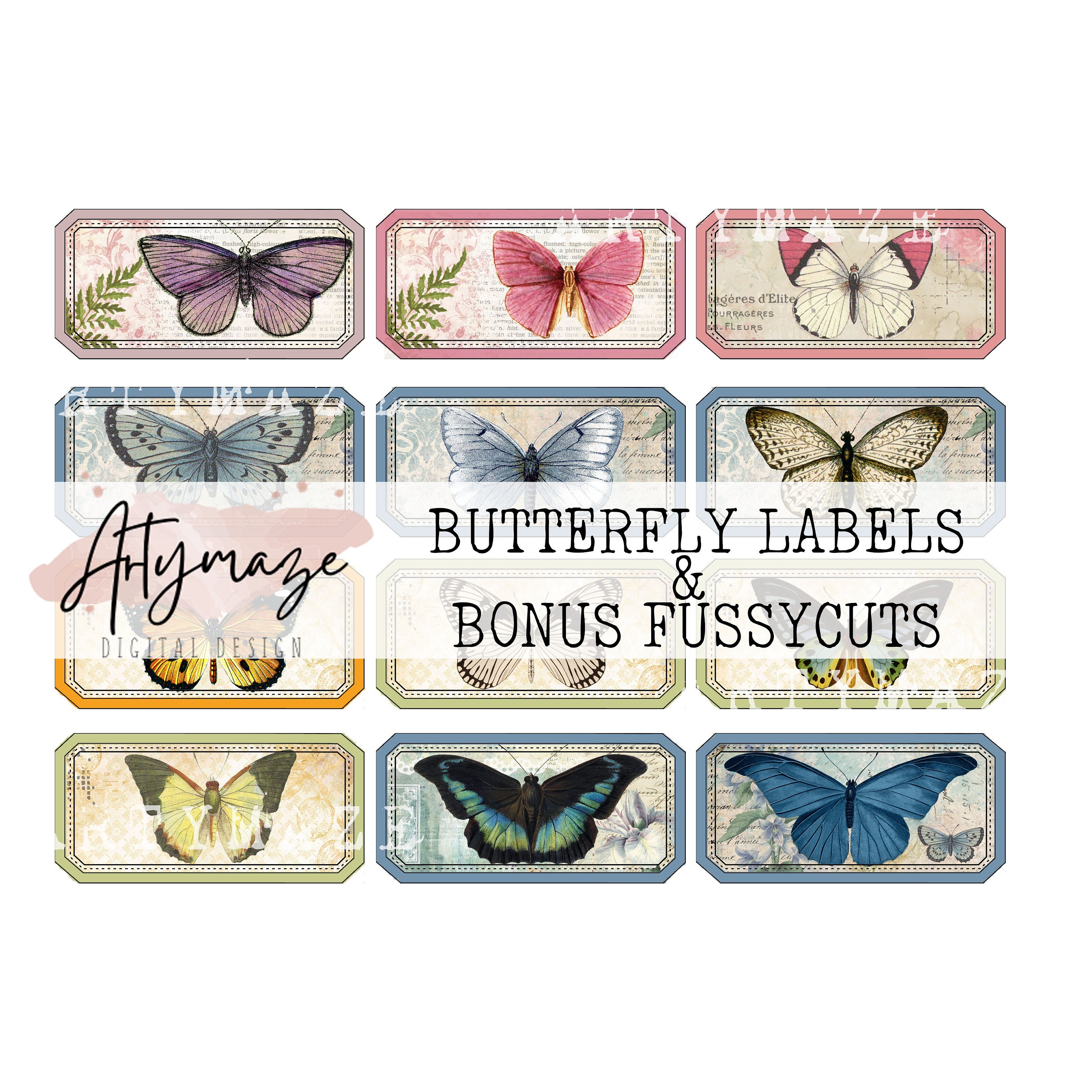 BUTTERFLY LABELS 1 Vintage Ephemera Collage Junk Journal - Etsy