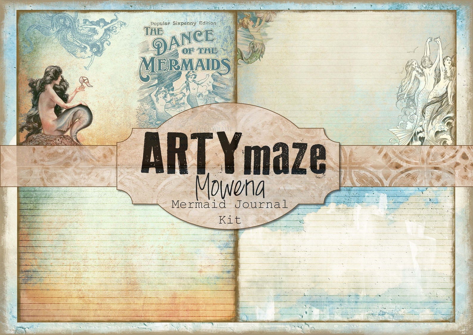 MOWENA MERMAID Themed Full Size Journal Kit INSTANT Download Artymaze ...