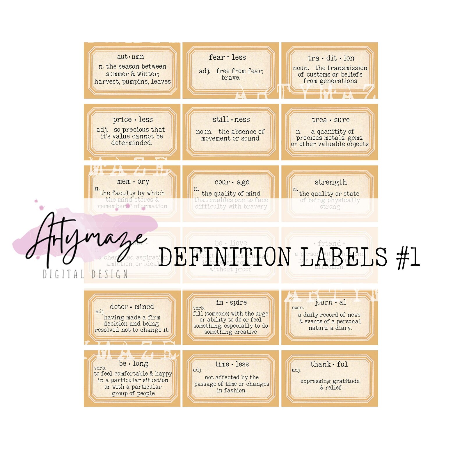 DEFINITION LABELS in 6 Colour Ways & Bonus Blank Labels Script - Etsy