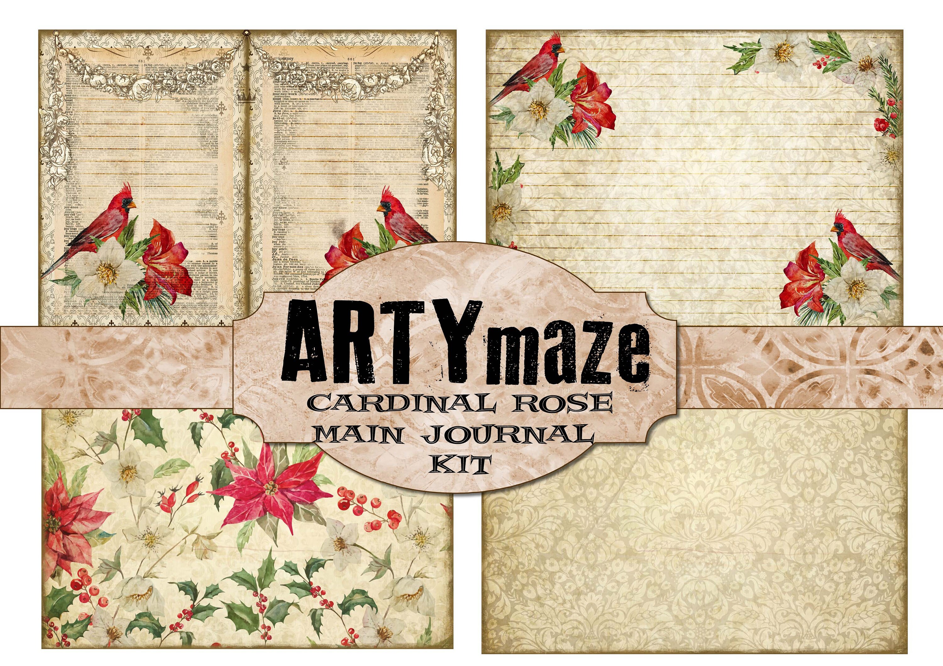 CARDINAL ROSE Christmas full size Journal Kit INSTANT Download | Etsy