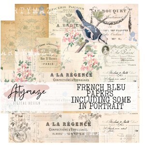FRENCH BLEU PAPERS, Including Portrait, Junk Journal, French, Blue ...