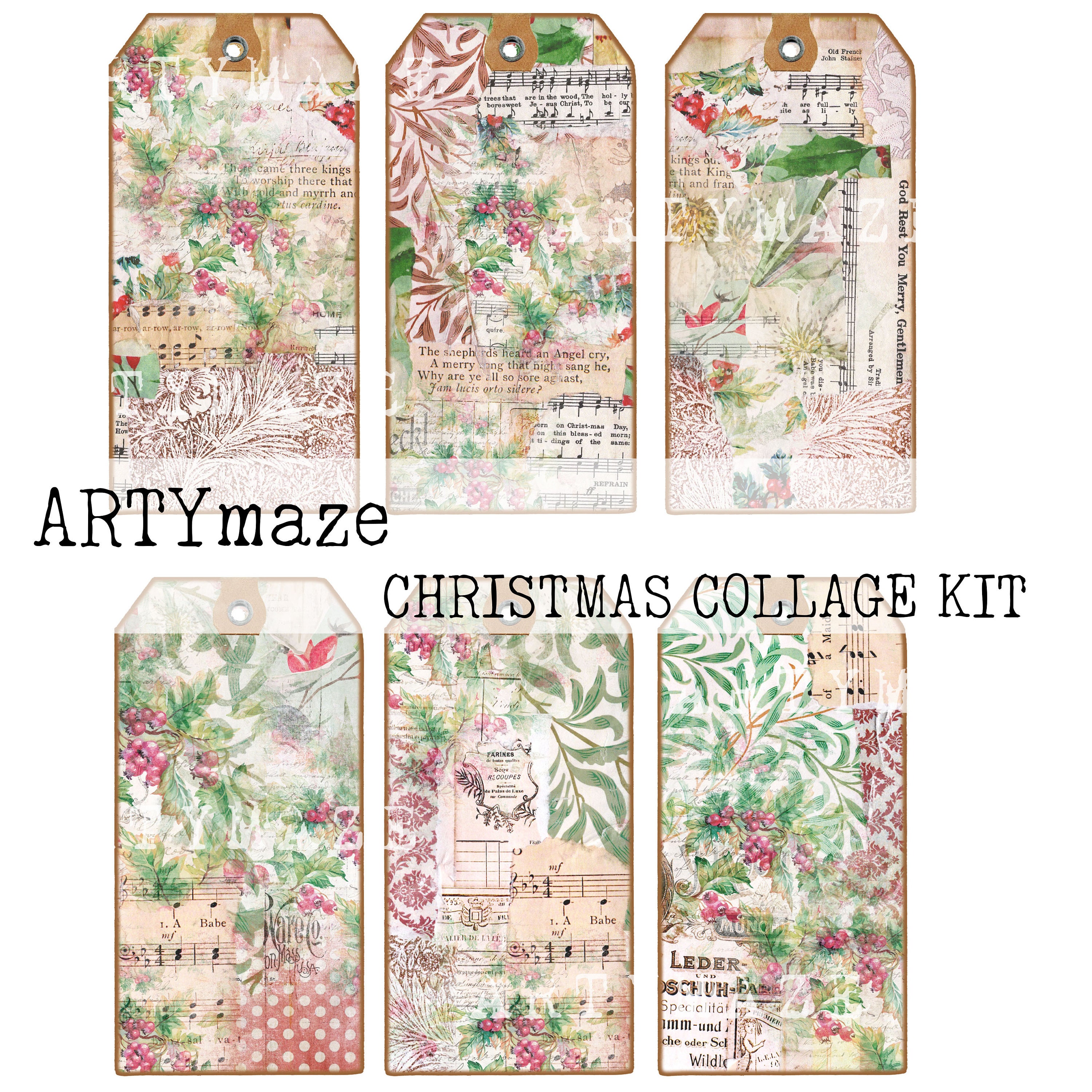 CHRISTMAS SCANNED COLLAGE Sheets Plus Tags & Bonus Background. - Etsy UK