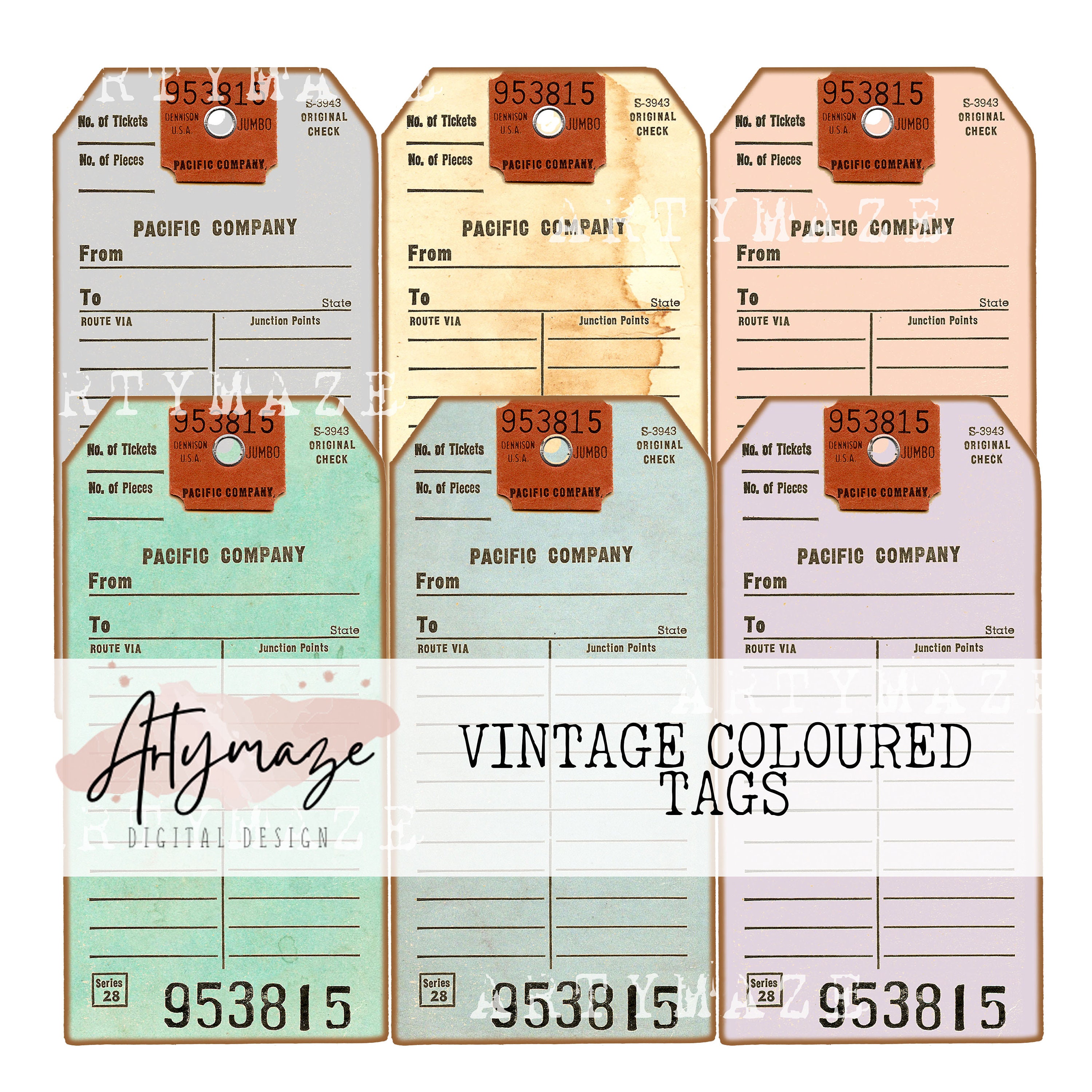 VINTAGE COLOURED TAGS Vintage Tags Junk Journal - Etsy