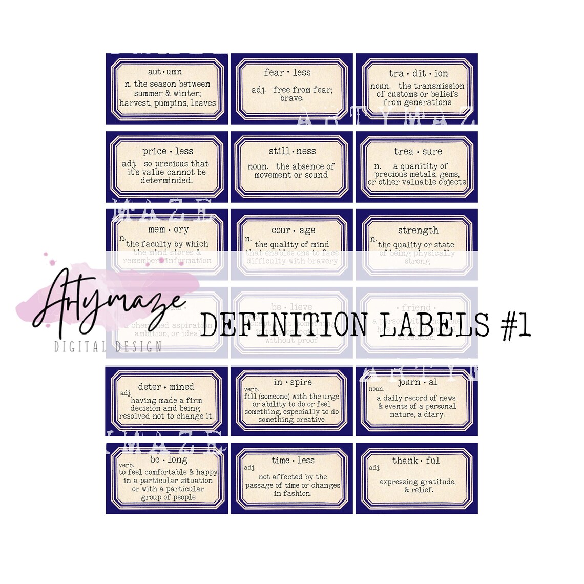 DEFINITION LABELS in 6 Colour Ways & Bonus Blank Labels Script - Etsy