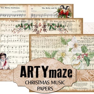 Printable VINTAGE CHRISTMAS MUSIC Papers & Bonus Tags Artymaze - Etsy