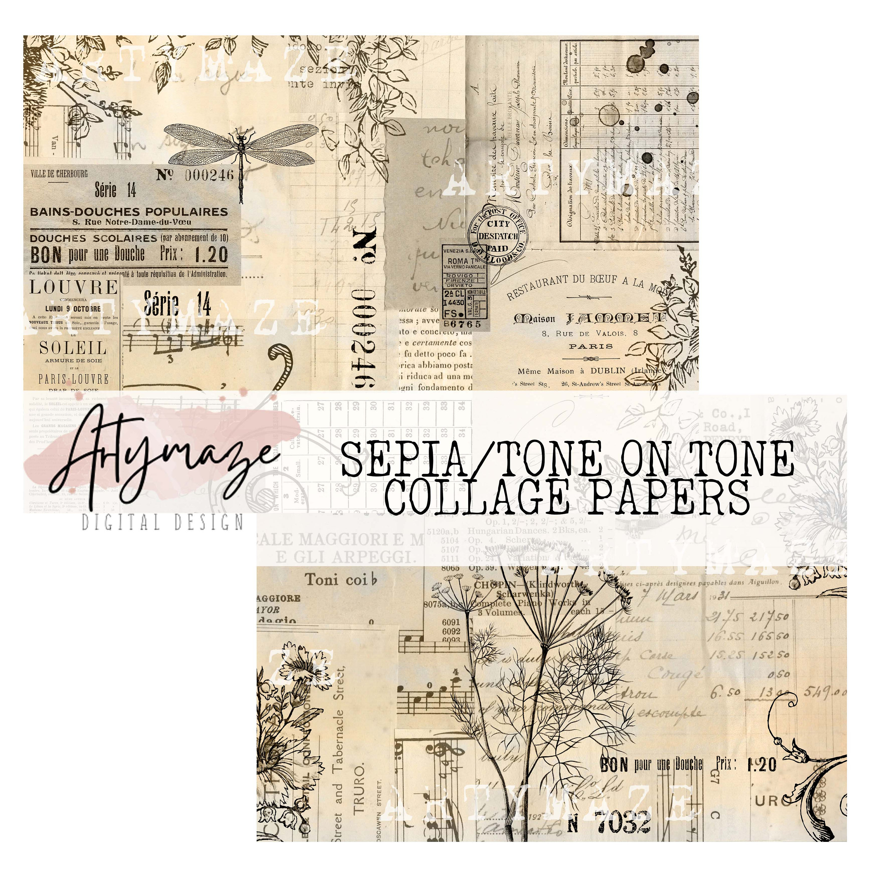 SEPIA/TONE on TONE Collage Paper 14 Sheets. Rip Papers, Masterboard ...