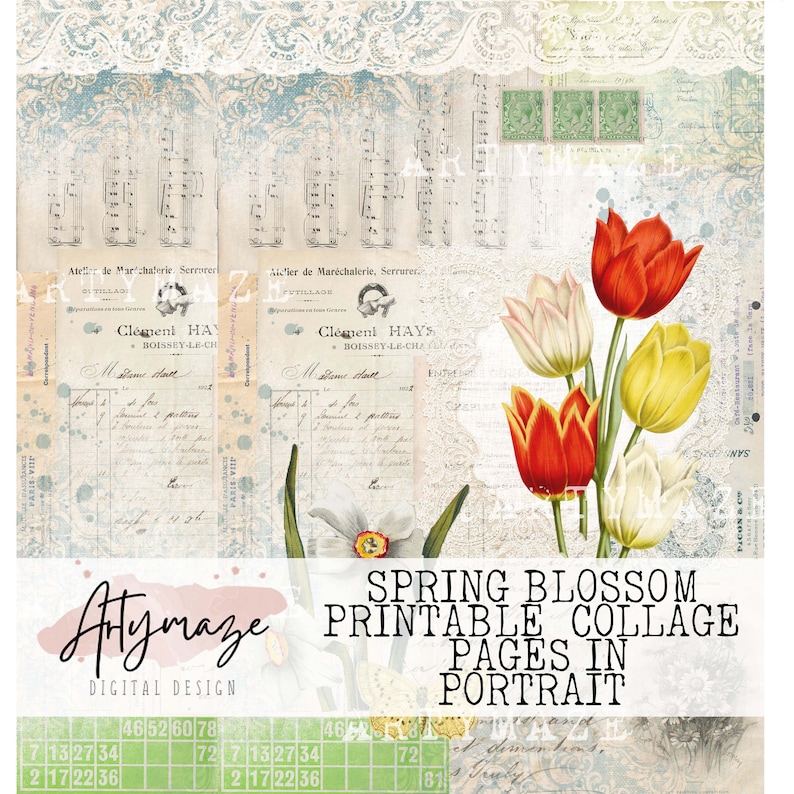 SPRING BLOSSOM PORTRAIT Collage Papers Junk Journal Digital - Etsy