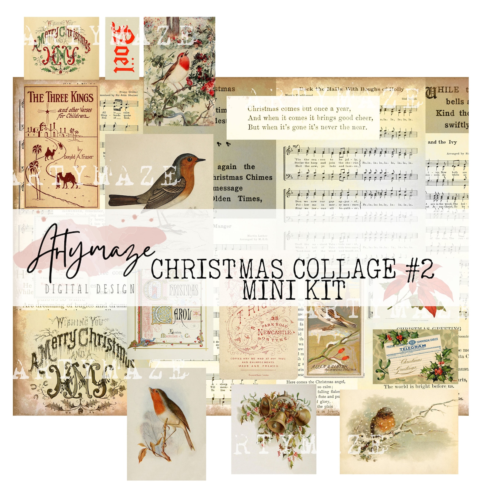 CHRISTMAS COLLAGE MINI Kit & More | Etsy