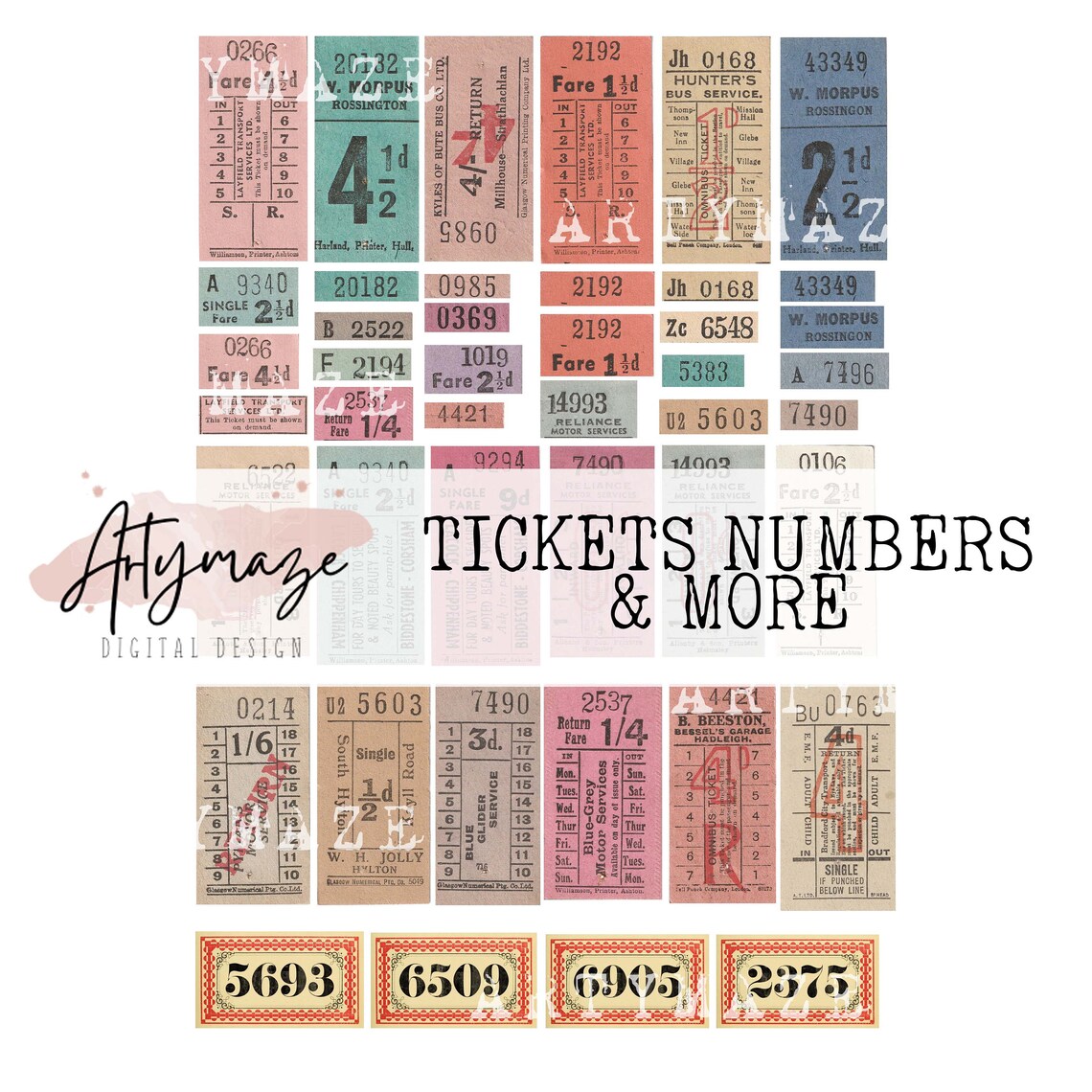 TICKET & NUMBERS Labels Set 4 Ideal for COLLAGE Labels - Etsy