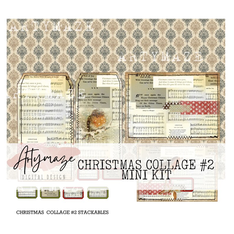 CHRISTMAS COLLAGE MINI Kit & More | Etsy