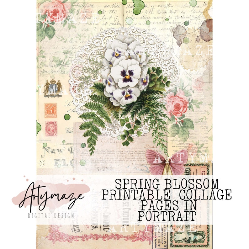 SPRING BLOSSOM PORTRAIT Collage Papers Junk Journal Digital - Etsy