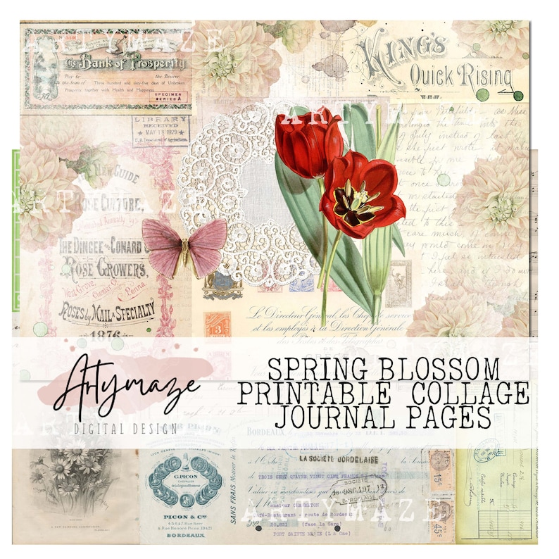 SPRING BLOSSOM LANDSCAPE Collage Papers Junk Journal Digital - Etsy