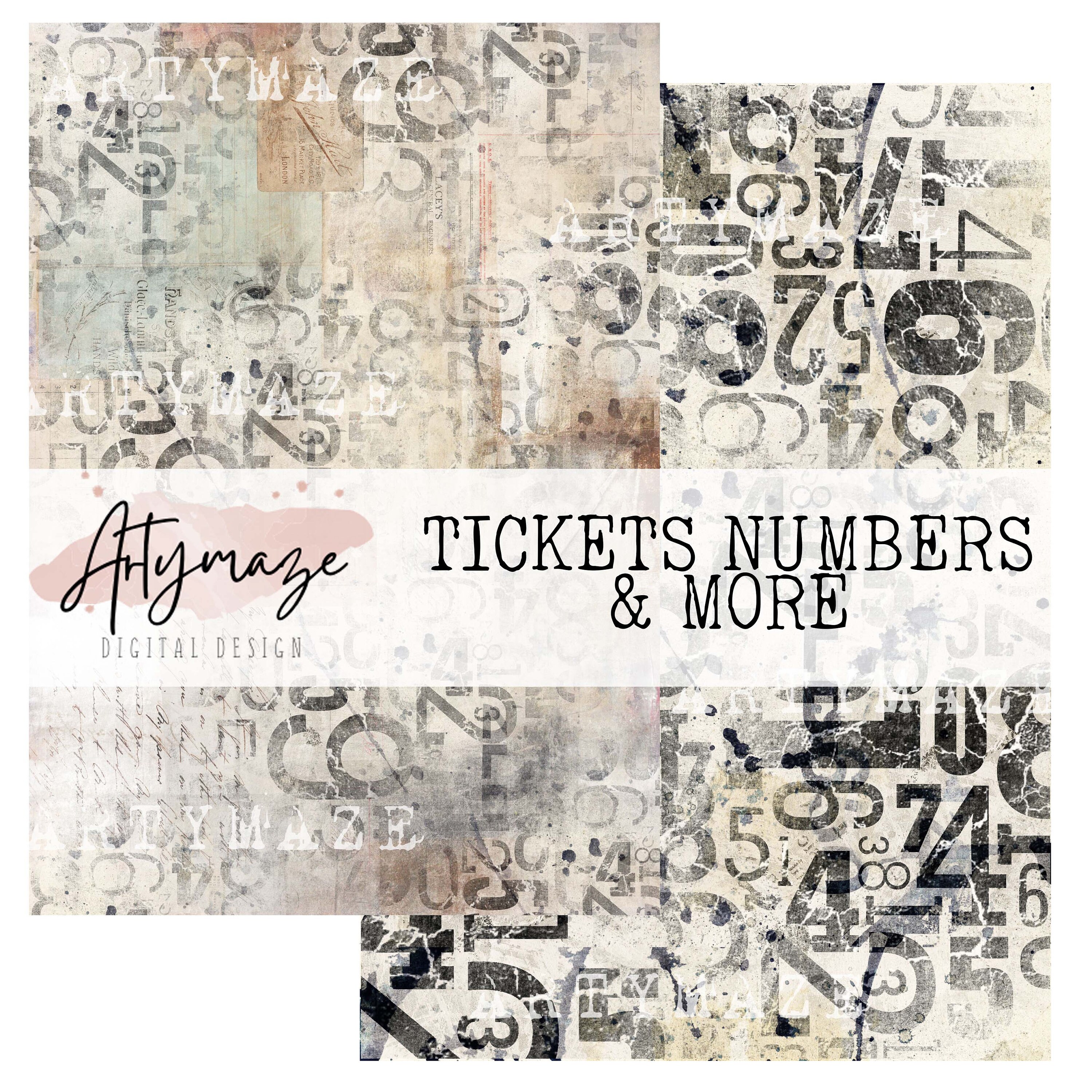 TICKET & NUMBERS Labels Set 4 Ideal for COLLAGE Labels - Etsy