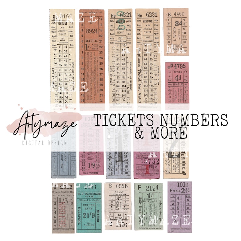 TICKET & NUMBERS Labels Set 4 Ideal for COLLAGE Labels - Etsy