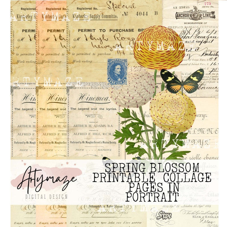 SPRING BLOSSOM PORTRAIT Collage Papers Junk Journal Digital - Etsy