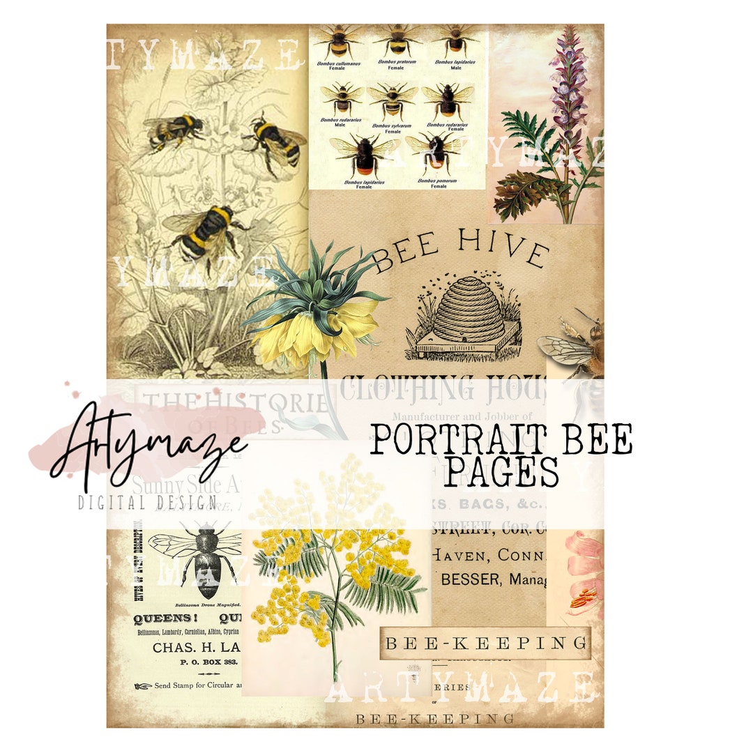 PORTRAIT BEE PAGES, Junk Journal, Tall Skinny Journal, Printable ...