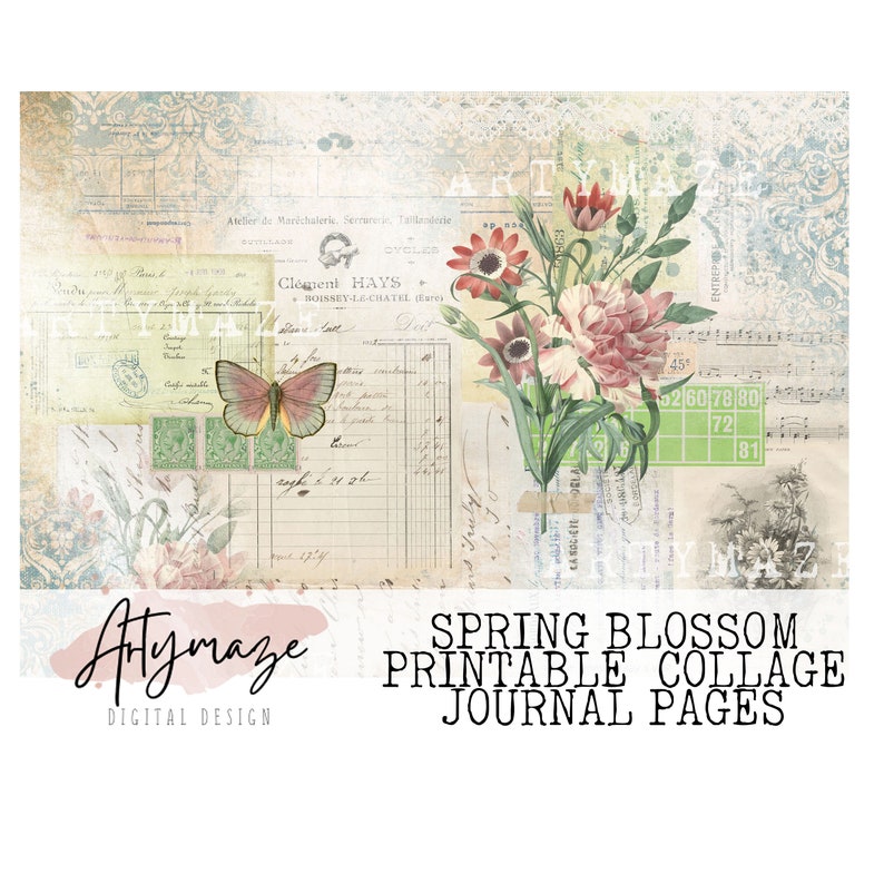 SPRING BLOSSOM LANDSCAPE Collage Papers Junk Journal Digital - Etsy