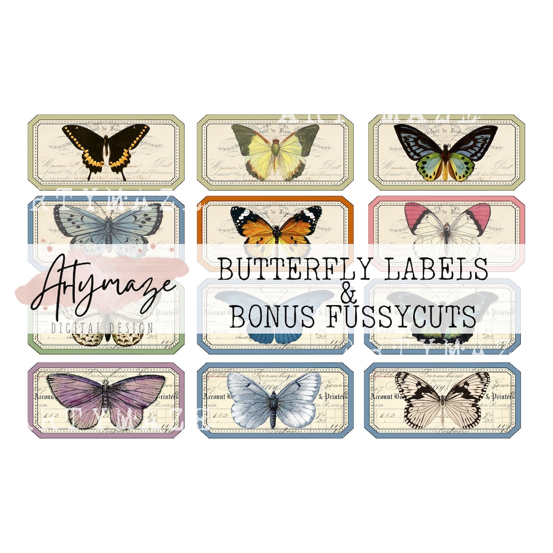 BUTTERFLY LABELS #1 Vintage, Ephemera, Collage, Junk Journal - Etsy