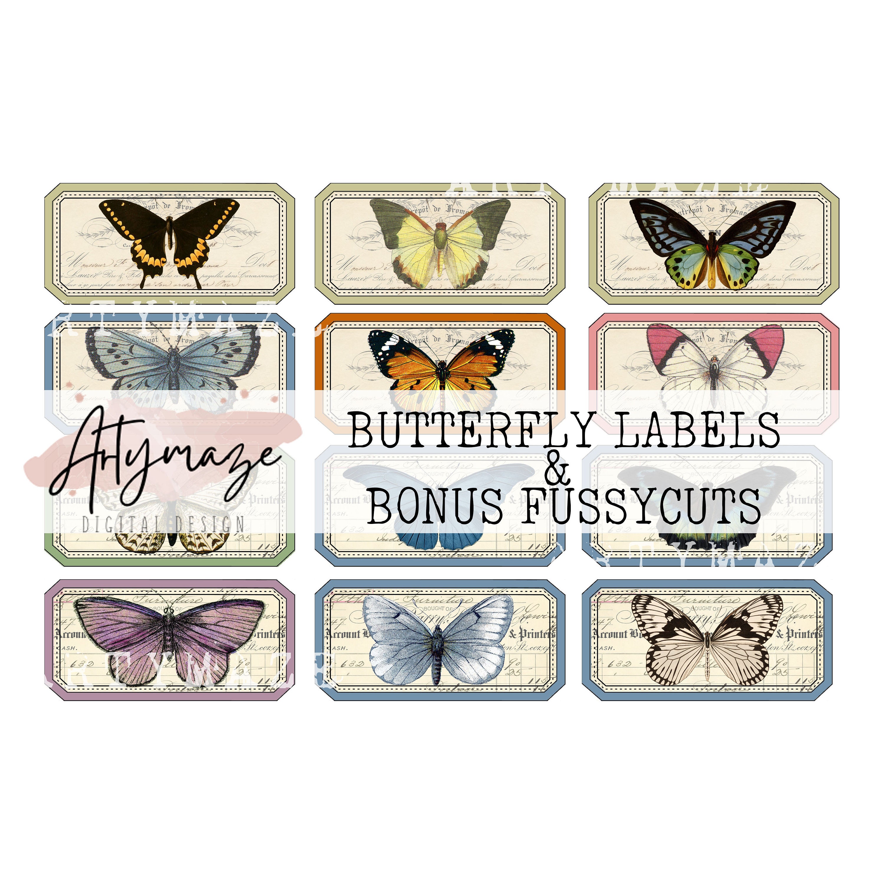 BUTTERFLY LABELS 1 Vintage Ephemera Collage Junk Journal - Etsy