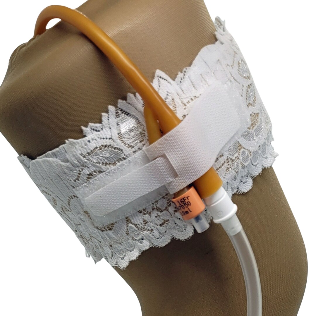 White Lace / Beige Elastic Foley Catheter Leg Strap MEDIUM Medical ...