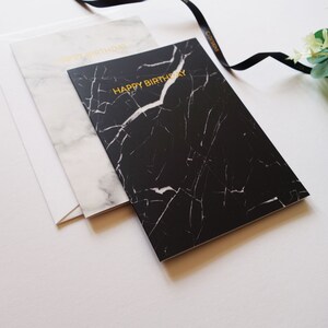 White Marble Happy Birthday Card Letterpress Gold Foil Him Her Minimal ...