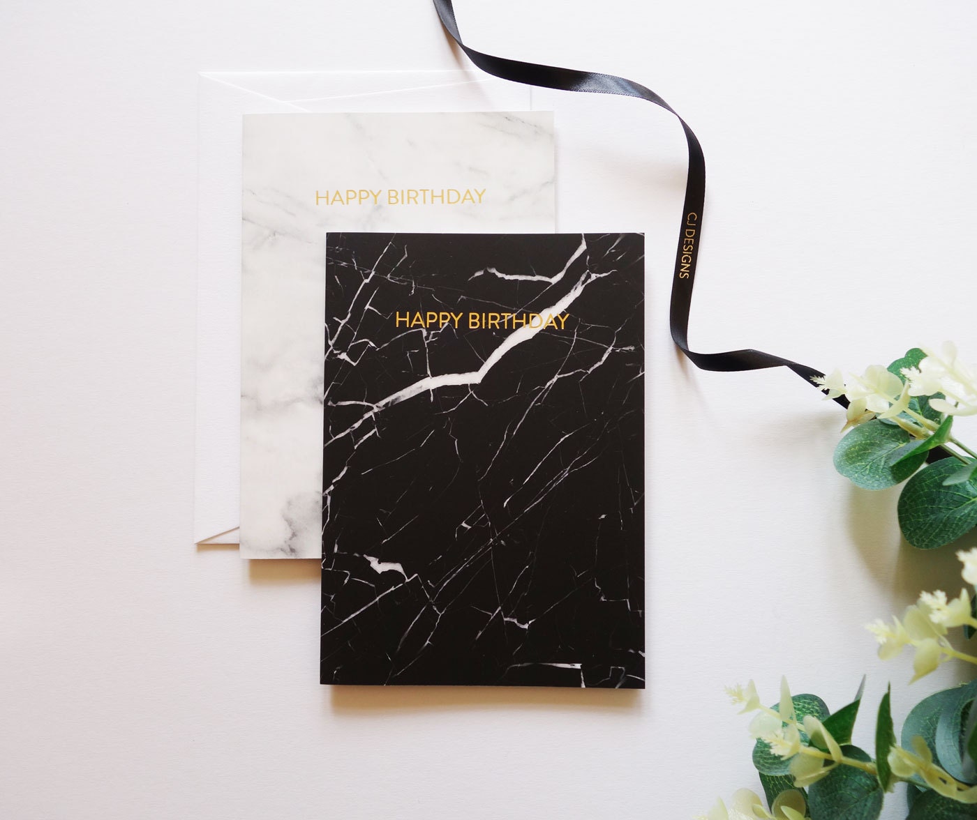 White Marble Happy Birthday Card Letterpress Gold Foil Him Her Minimal ...