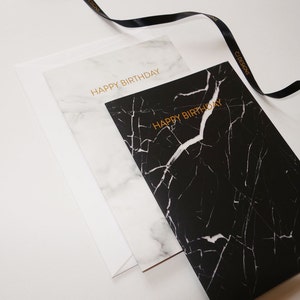 White Marble Happy Birthday Card Letterpress Gold Foil Him Her Minimal ...