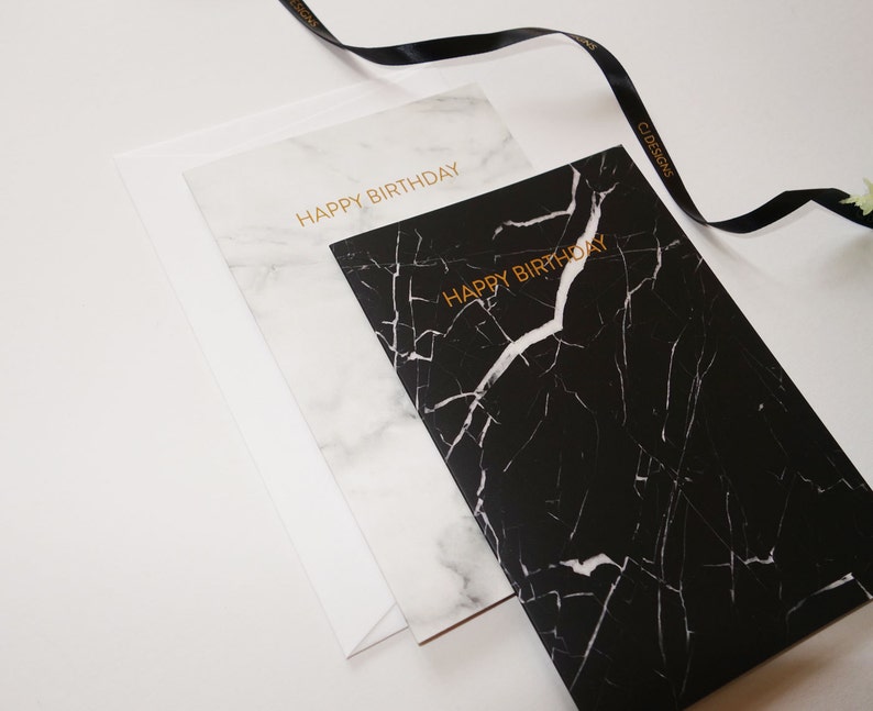 White Marble Happy Birthday Card Letterpress Gold Foil Him Her Minimal ...