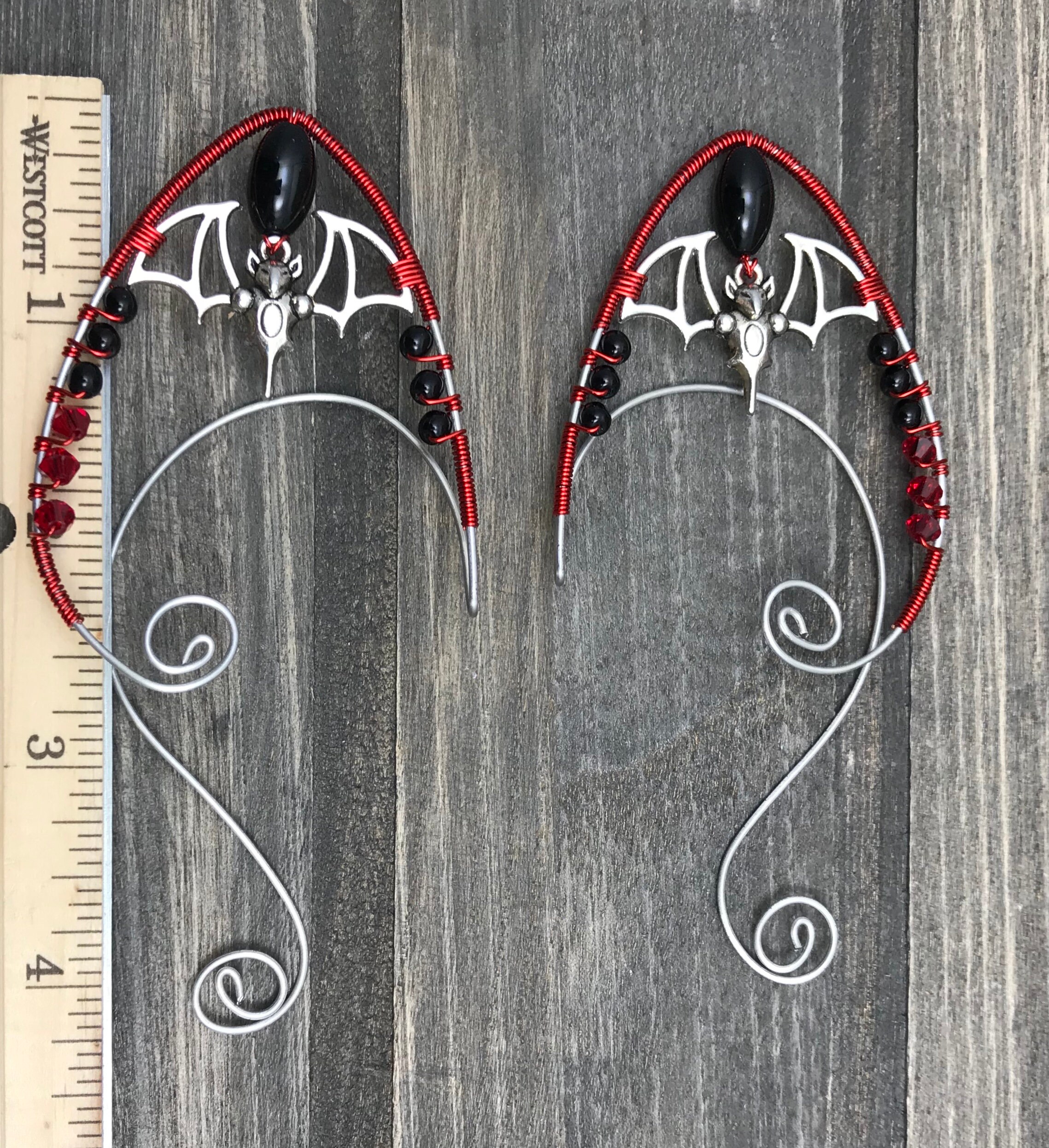 Bat W/ Glass Ear Cuffs Pair Fae Elf Fairy Elven Ears LARP Cosplay Role ...
