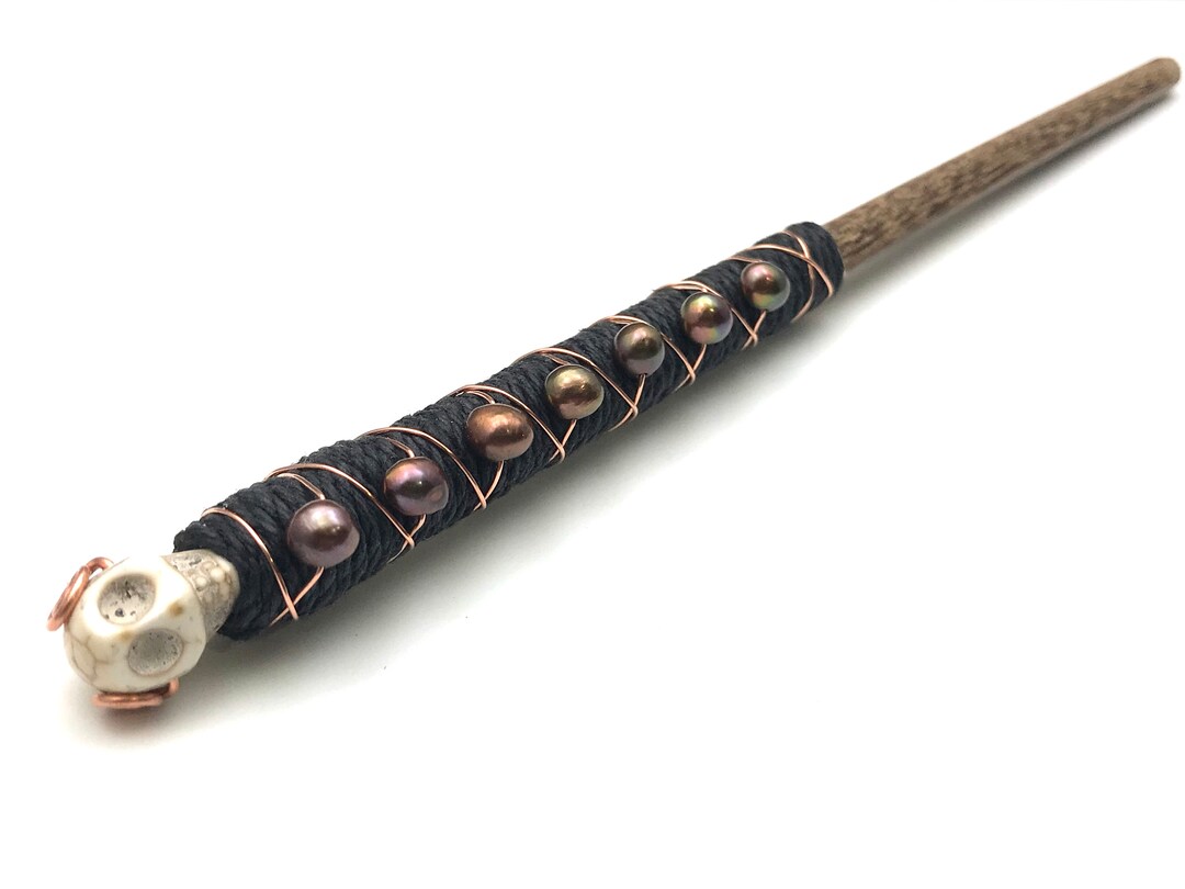 Magnesite Skull & Bronze Pearls Wand ~ Metaphysical Altar Healing Tool ...