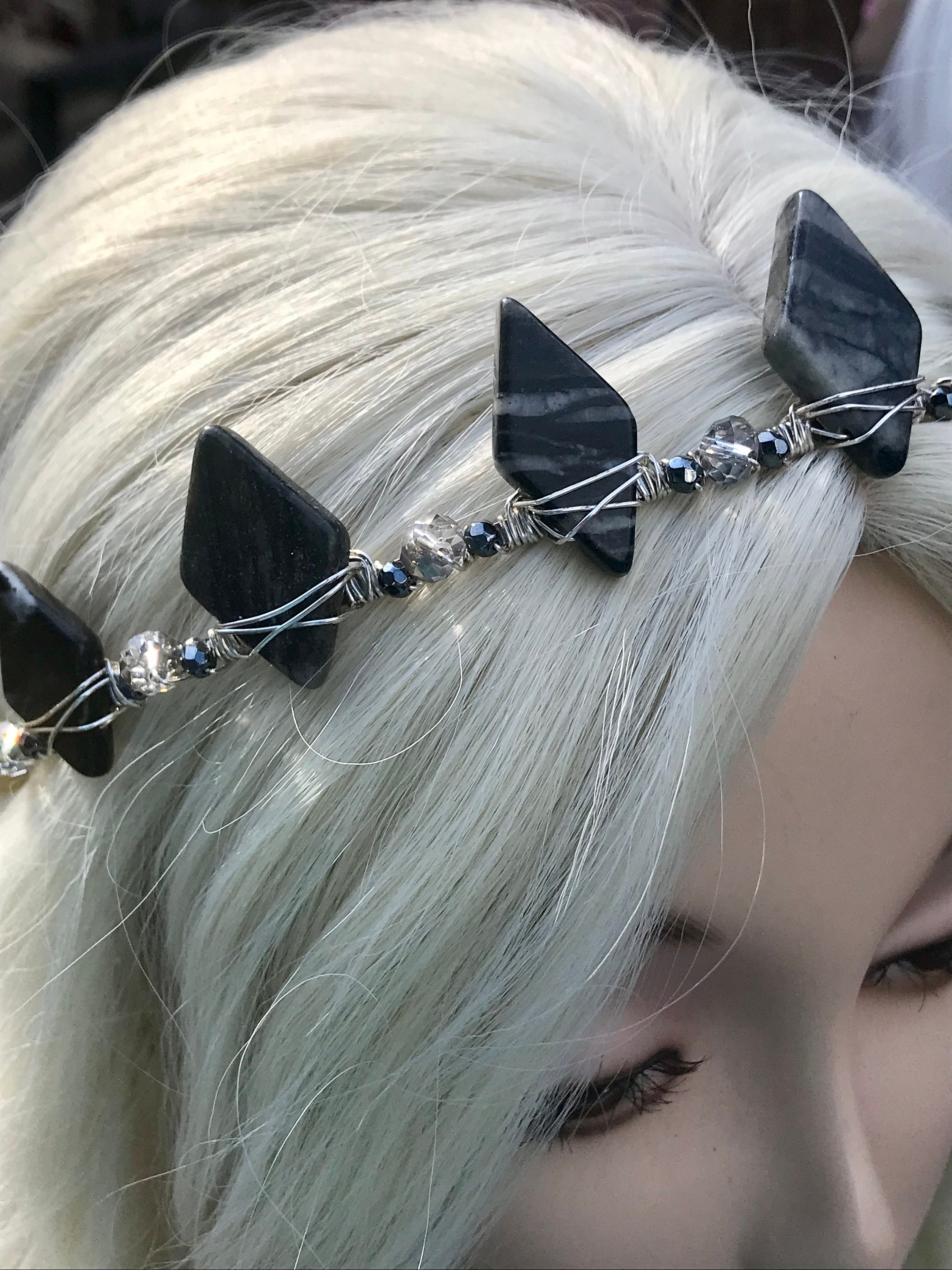 Stone and Glass Head Band Elven Tiara Circlet LARP Elfin Crown Cosplay ...