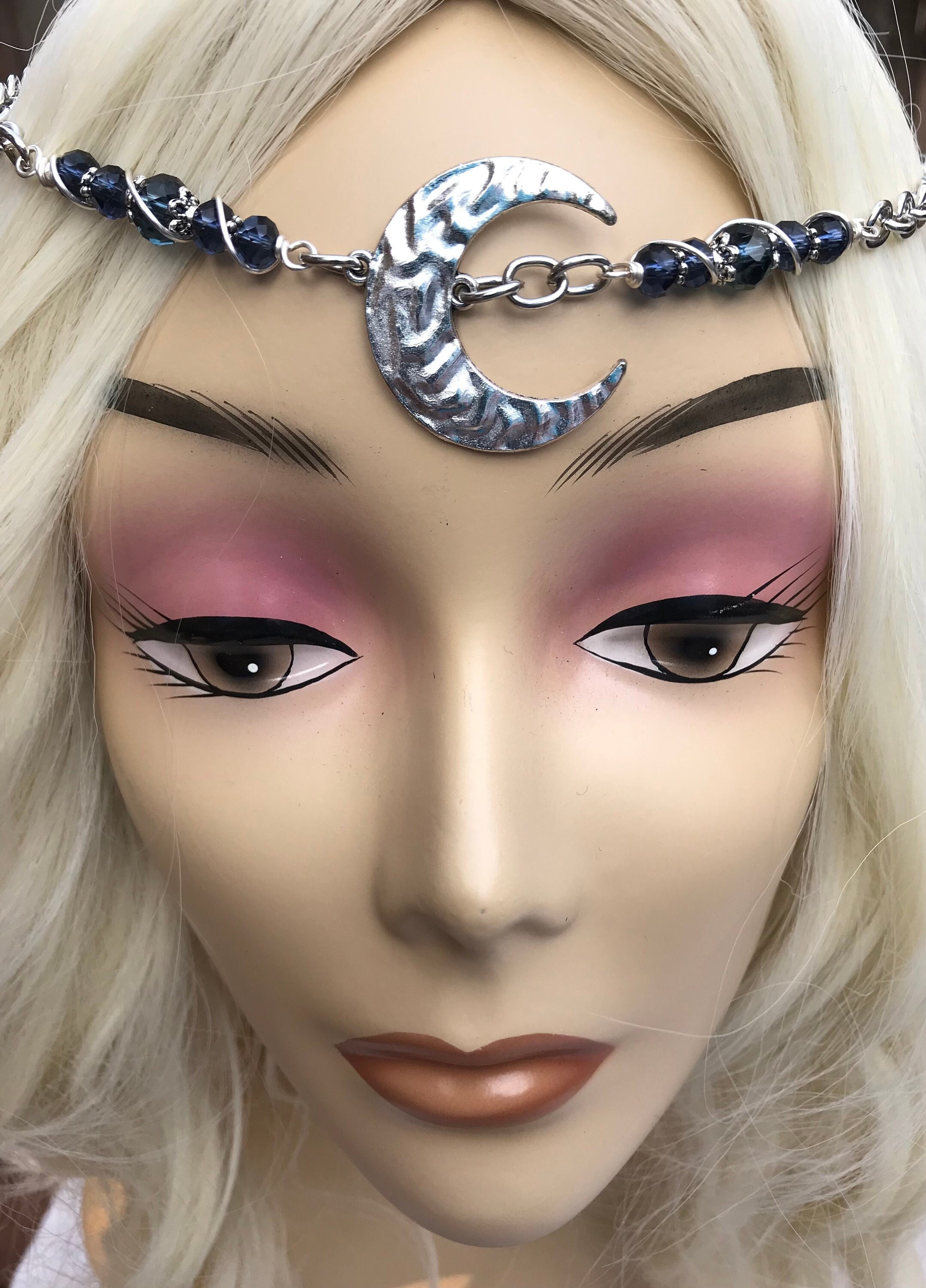 Celestial Crescent Moon Glass Head Chain Circlet Fantasy Midieval ...