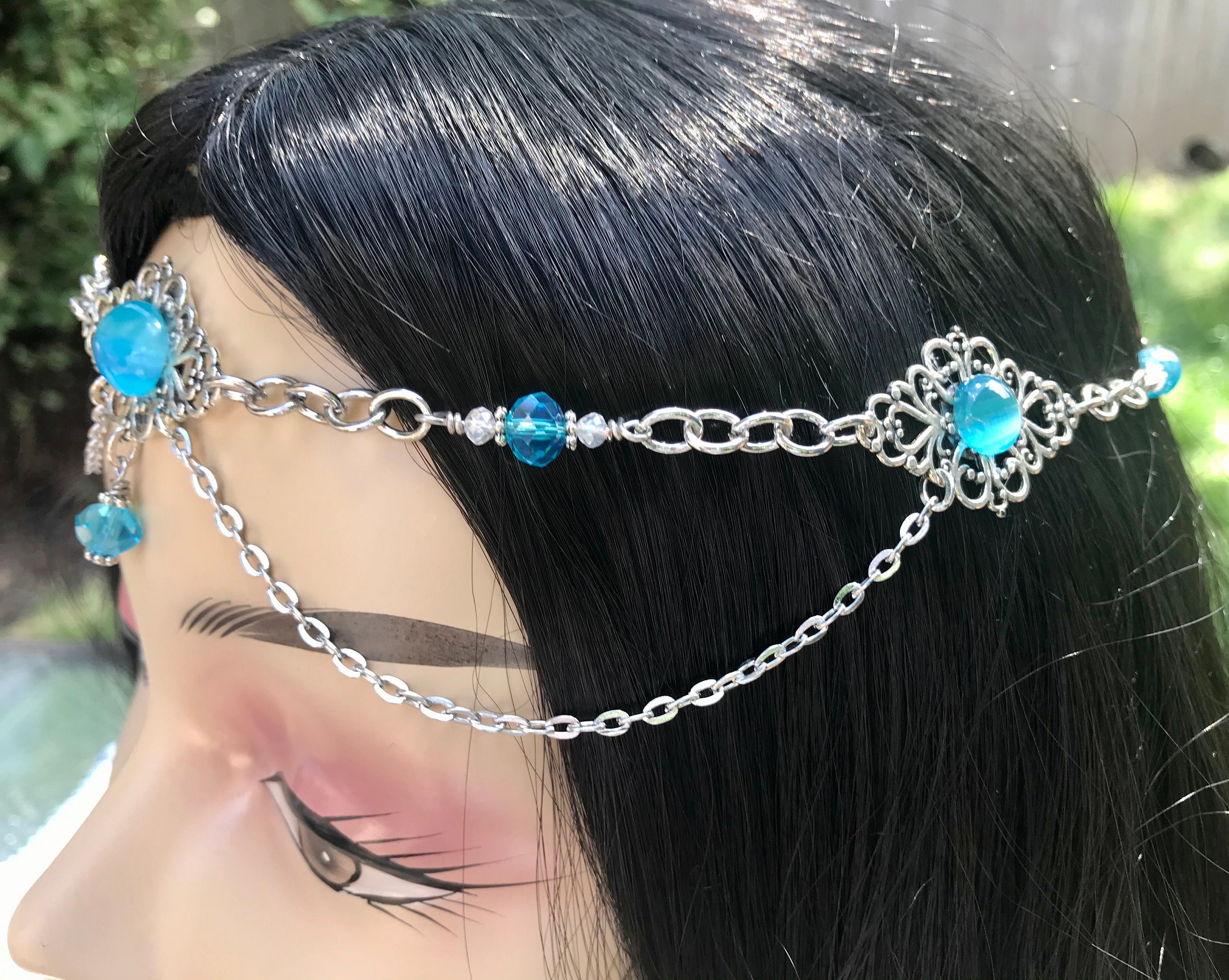 Glass Cats Eye Beaded Circlet ~ Fantasy Midieval Cosplay Head Piece ...