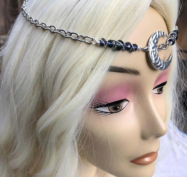 Celestial Crescent Moon Glass Head Chain Circlet Fantasy Midieval ...