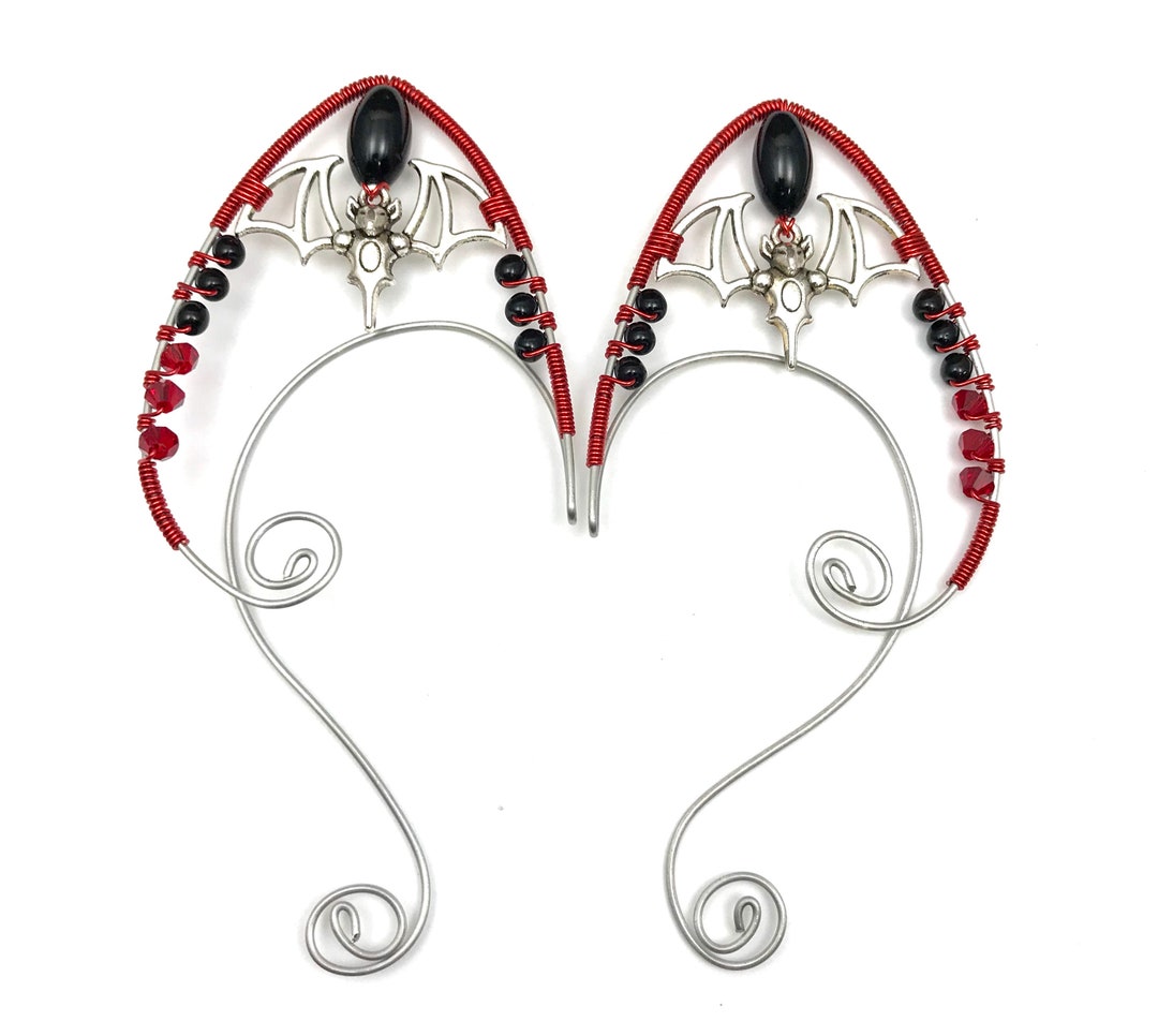 Bat W/ Glass Ear Cuffs Pair ~ Fae Elf Fairy Elven Ears ~ LARP Cosplay ...