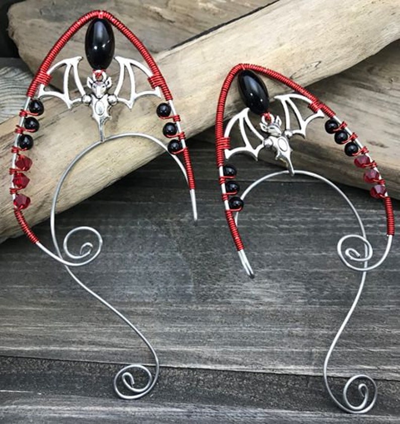 Bat W/ Glass Ear Cuffs Pair Fae Elf Fairy Elven Ears LARP Cosplay Role ...