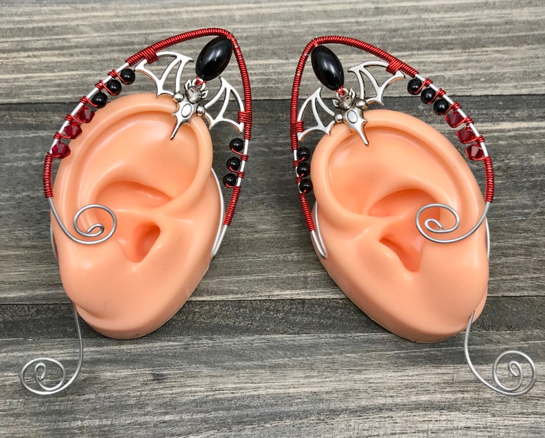 Bat W/ Glass Ear Cuffs Pair Fae Elf Fairy Elven Ears LARP Cosplay Role ...
