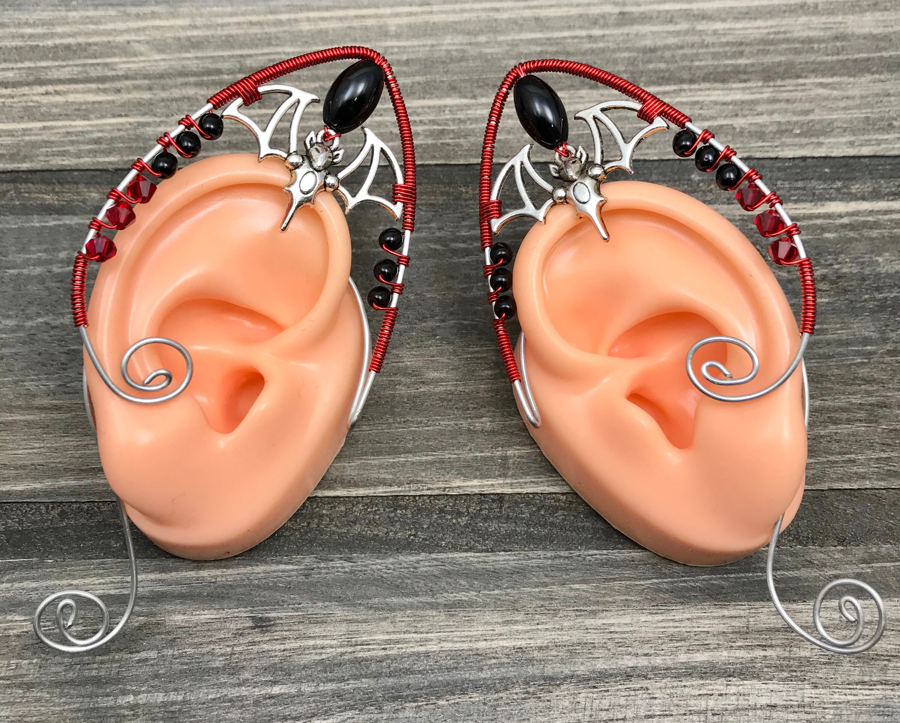 Bat W/ Glass Ear Cuffs Pair Fae Elf Fairy Elven Ears LARP Cosplay Role ...
