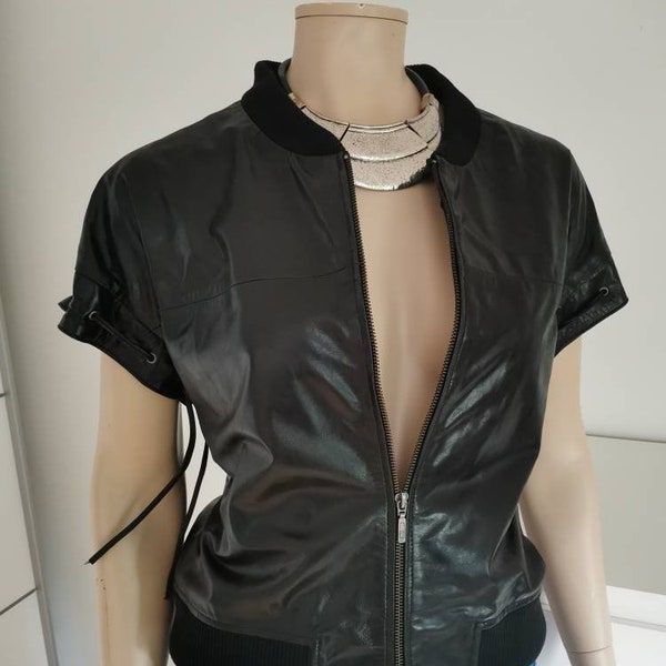 Short Sleeve Leather Cropped Jacket - Etsy